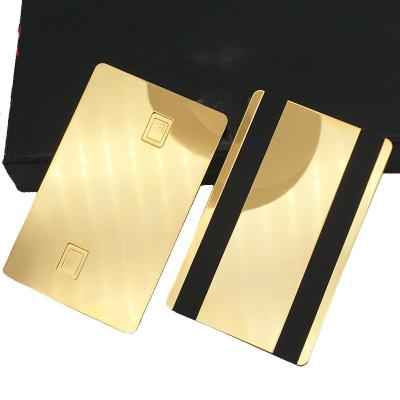 China Personalization Laser Engraved 24k Gold Chrome Blank ATM Visa Metal Master Credit Card With Dual Chip Slot Etched Magnetic Strip for sale