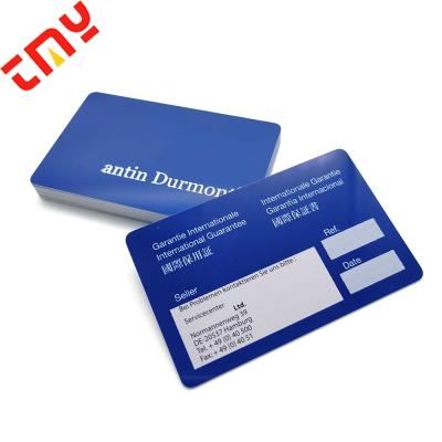 China Custom Writable Pvc Plastic Authenticity Certificate Membership Warranty Card Luxury Brand Bag Jewelry Watch Warranty Cards for sale