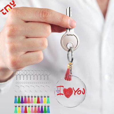 China Plastic Round Clear Blanks Acrylic Keychain With Tassel Logo Personalized Transparent Sublimation Double Side for sale