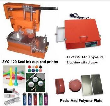 China Sealed ink cup 1 color manual pad printer and mini exposure machine for sale
