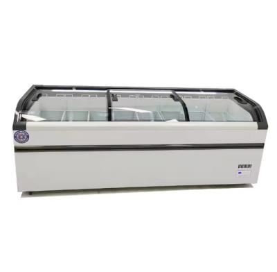 China Supermarket Island Freezer Ice Cream Display Freezer Black White for sale