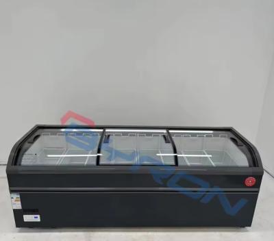 China Curved Glass Sliding Door Island Freezer Commercial Deep Frozen Display Freezer for sale