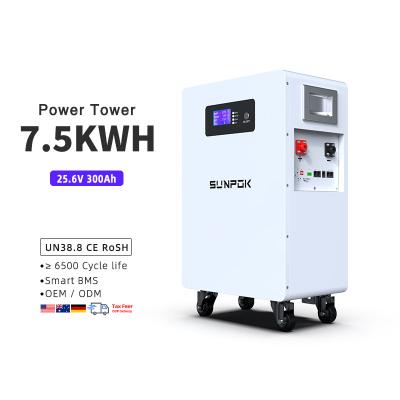 エネルギー貯蔵 7Kwh 25.6V 300Ah LiFePO4 高サイクル ポータブル ベルトローラー 家庭用エネルギー貯蔵バッテリー