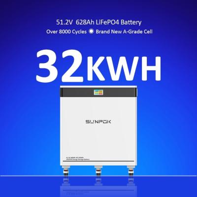 China 32KWH Lifepo4 Battery with Smart BMS 200A Home Energy Storage 32kwh Solar Systems 8000 Cycle 51.2V 628AH Lifepo4 Battery with Wheel for sale