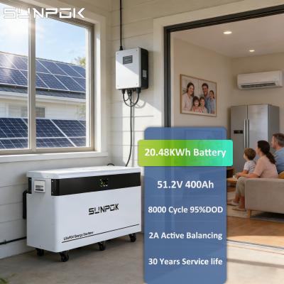 China SUNPOK 10 Years Warranty High Efficiency Floor Standing 51.2V 20kwh Lithium Battery 400Ah Lifepo4 Battery with LCD Touchscreen for sale