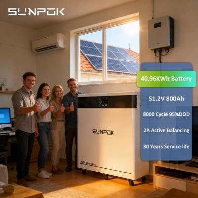 China SUNPOK 51.2V 800Ah 40KWh LiFePO4 Lithium Iron Phosphate Battery with Built-in BMS Split Type Solar System Use CAN Communication for sale