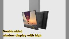 Double sided window display with high brightness and sun protection