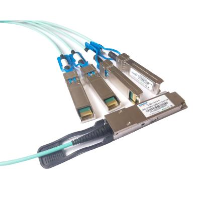 中国 100G QSFP28 to 4xSFP28 850nm AOC Cable 15M 販売のため