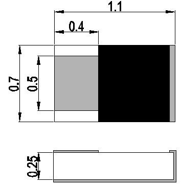 China 50ohm 2W DC-12GHz BeO Chip Beëindiging Zand 1.1*0.7mm Gouden Elektrode Te koop