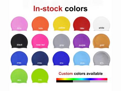 China Gorro de natación de silicona con colores de logotipo personalizables, 17 colores en stock, personalización flexible, producción rápida en venta