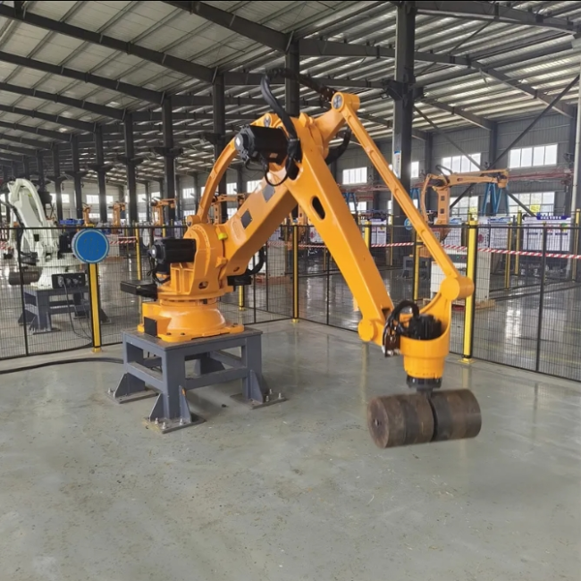 Warehouse robotic arm palletizer in operation