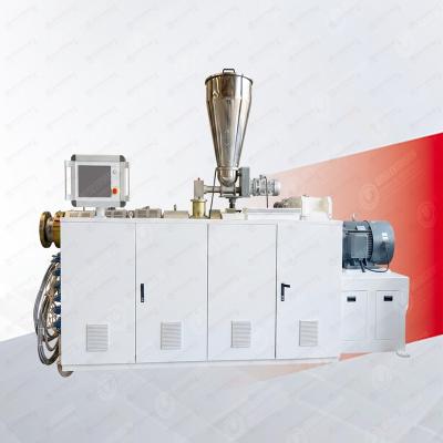 China Twin Screw Extruder with Frequency Conversion Timing Hard-toothed Gearbox and Vacuum Degassing for PVC SPC WPC Processing for sale