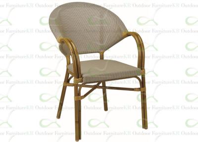 China Outdoor Dining Chairs Armrest Faux Bamboo Textilene Mesh Patio Commercial Chair for sale