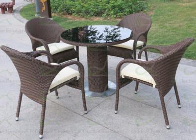 China HDPE Resin Wicker Cafe Furniture Outdoor Dining Sets Round-shape in Brown for sale