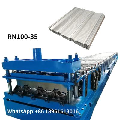 China Mexico Kaliber 22- Kaliber 26 RN100-35 gegalvaniseerde stalen industriële dakdek rollenvormende machine for sale