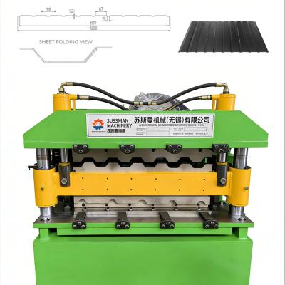 China 0.3-0.8mm Thickness pre-painted Steel Double Layer Fence Sheet & T7 External Trapezoidal Panel Roll Forming Machine for sale