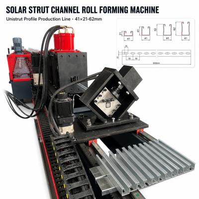 China 1.5-2.5mm Galvanized Coils PV Solar Strut Channel Roll Forming Machine Servo Hydraulic Punching  Solar Mounting Bracket for sale