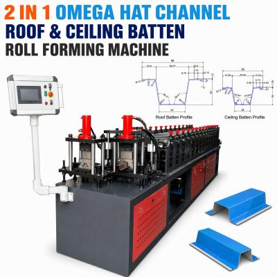 China 0.4-0.8mm Australian Roof Panel Support Roof & Ceiling Batten Roll Forming Machine Ceiling Framing 2 in 1 Omega Hat Channel for sale
