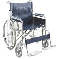 China Economic Folding Steel Wheelchair 100kg Capacity Solid Castor Rear Wheel 41cm Seat Width for sale