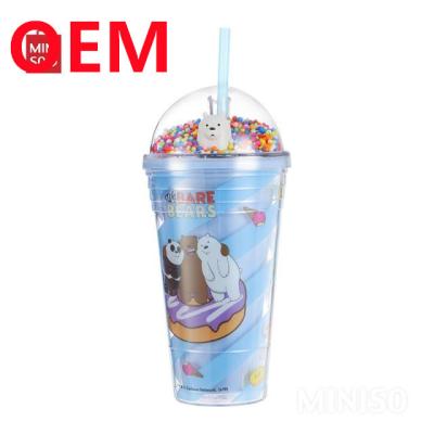 China Custom 450ml Kawaii Summer Plastic Water Cup Creative Cute Anime High Appearance Double Straw Cup Factory for sale