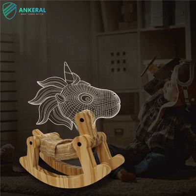 China Creative Unicorn Design 3D Wooden Night Lamp for sale