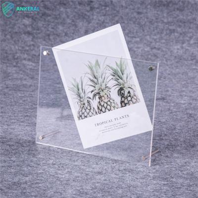 China Super Transparent Acrylic Table Sign Holder 2 Metal Bracket Family Photo Magnetic Acrylic Holder for sale