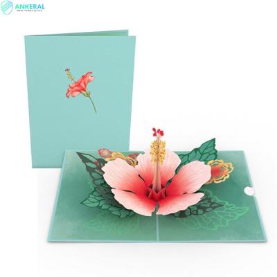 China Hibiscus Bloom 3D Pop-up Cards Best Selling Beautiful Happy Birthday Pop-up Greeting Cards for sale