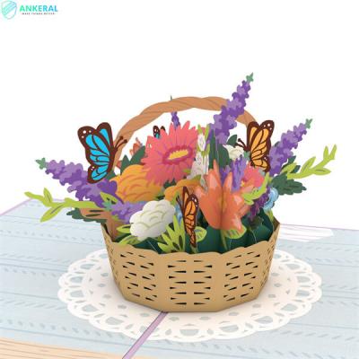 China Wholesale Custom Printing 3D Flower Basket Pop-up Cards Best Birthday Greeting Cards for Lovers for sale