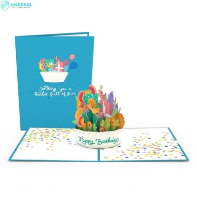 China Happy Birthday Basket 3D Pop-up Cards Custom Printing Best Birthday Gifts for Kids for sale