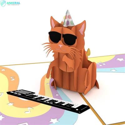 China Cheap Price Party Cat 3D Pop-up Card High Quality Cat Design Birthday Pop-up Card for Kids for sale