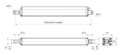 중국 32x41mm 인라인 액추에이터 24VDC 모터 500N 홀 효과 동기화 제어 시스템 판매용