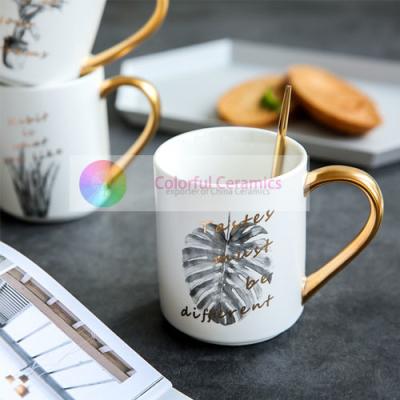 China househould ceramics 350ml ceramic coffee mug water mug milk mug gold decal and electroplate handle for sale