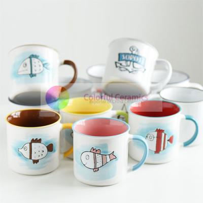 China Ceramic mug set lovely imitation enamel coffee cup set  breakfast milk cup household cup for sale