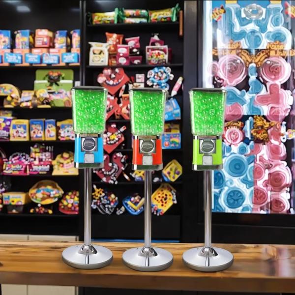 Quality UMI Colorful  Bubble Gum Candy Dispenser Mini Square Pinball Machine Toy Metal Coin Pusher Tabletop Gumball Dispenser for sale
