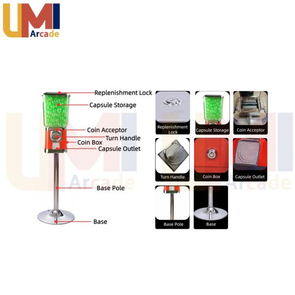 Quality UMI Colorful Bubble Gum Candy Dispenser Mini Square Pinball Machine Toy Metal for sale