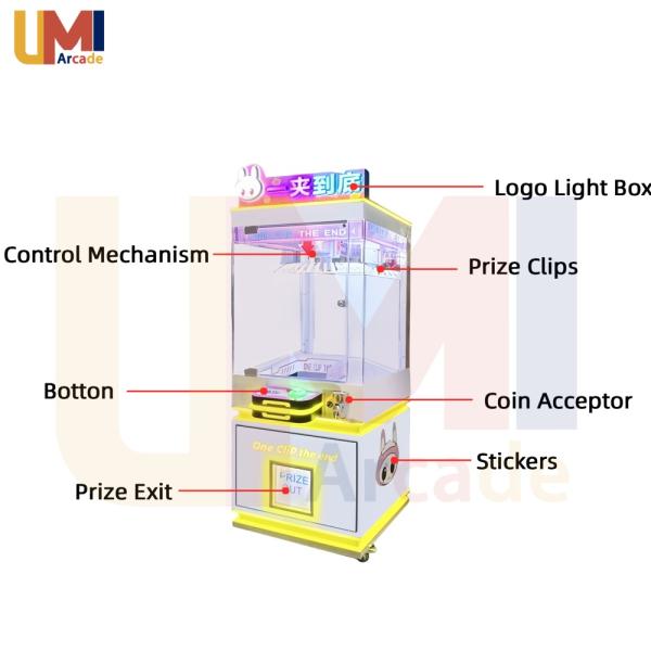 Quality Custom Coin-Operated Arcade Vending Games 40 Clips Prize Gift Claw Machine Game for sale