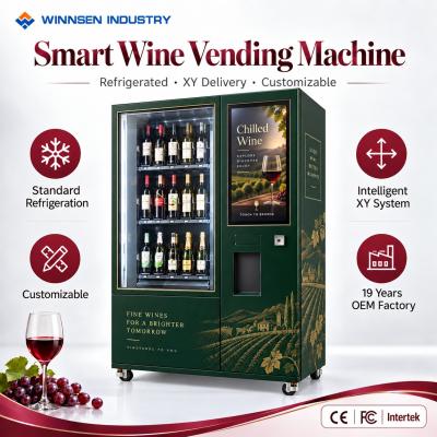 China Winnsen Glass Front Display Wine Vending Machine with LED Lighted Shelves Refrigerated Cabinet for sale