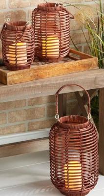 China Metal Plastic LED Gift Light Wicker Lantern Set Magnetic Removable LED Candle W Timer for sale