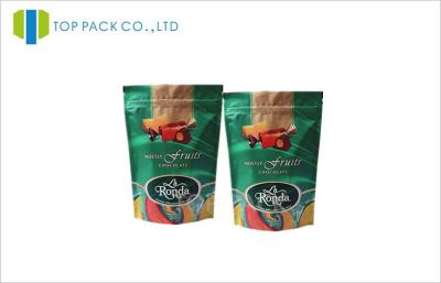 Cina Il verde metallizzato insacca risigillabile per l'imballaggio del cioccolato di frutti in vendita