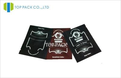 China Coffee Powder Flat Aluminum Foil Pouch 3 Sides Sealing Tear Notch Matte Black for sale