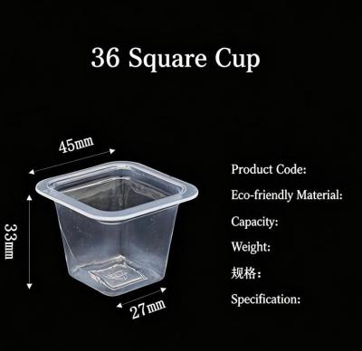 China 36g Disposable PP Square Cup Food Grade Polypropylene Cups For Bakeries Dessert Shops for sale