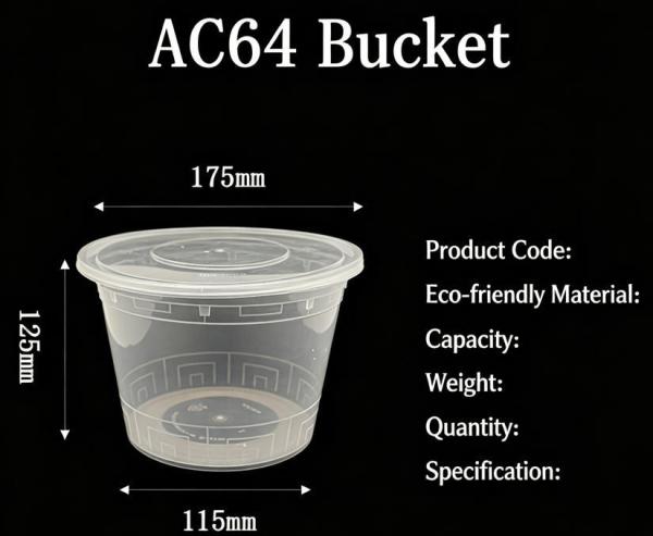 Quality Medium Large Capacity PP Round Container Clear Take Away Plastic Food Bucket for sale