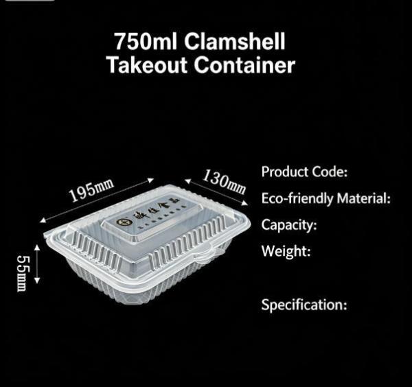 Quality 750ml Clear Hinged Lid PP Plastic Food Container Rectangular Shape For Ready for sale