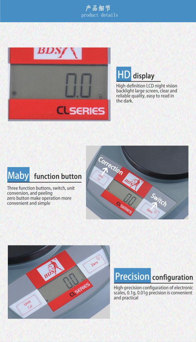 Hot-Selling CL Kitchen digital weighing scale 0.01/0.1g Portable electronic weighing scale Can dien tu