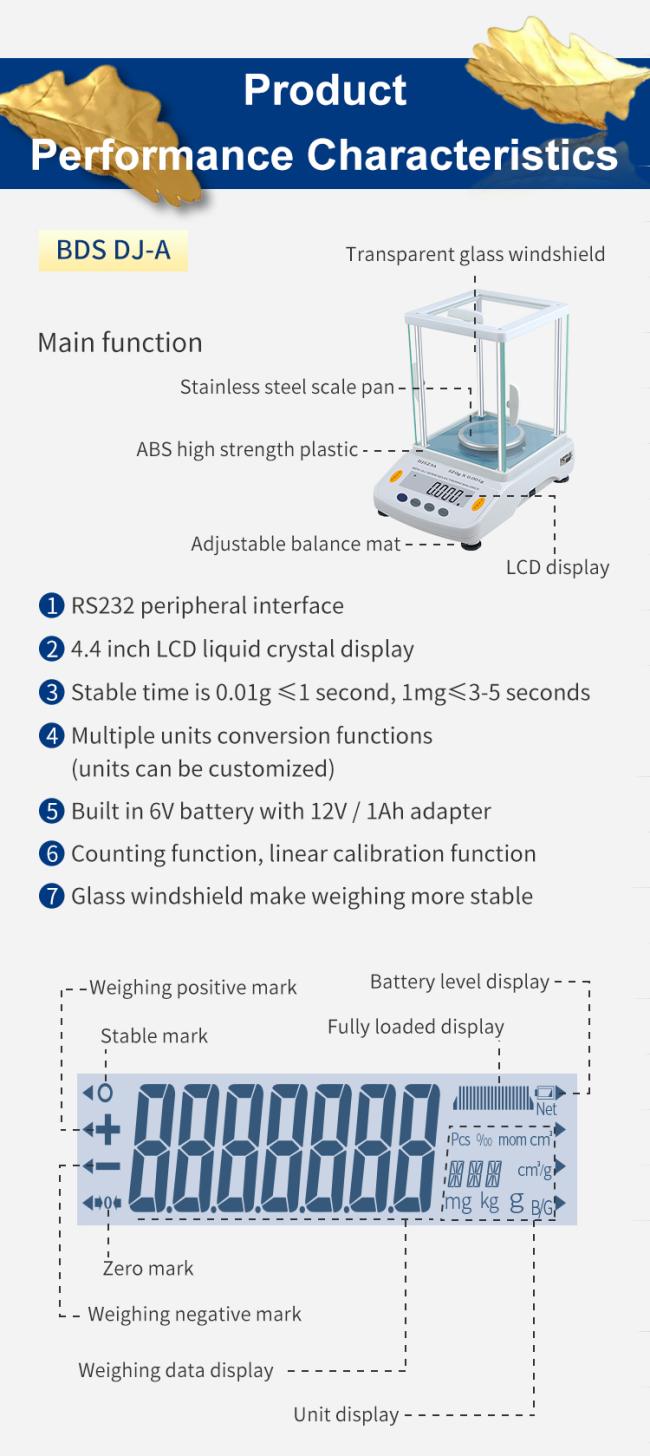 High Accuracy 0.001g Measuring Weight Tool Digital Scale with Glass Cover Analytical Lab Scales RS232 Printing Function