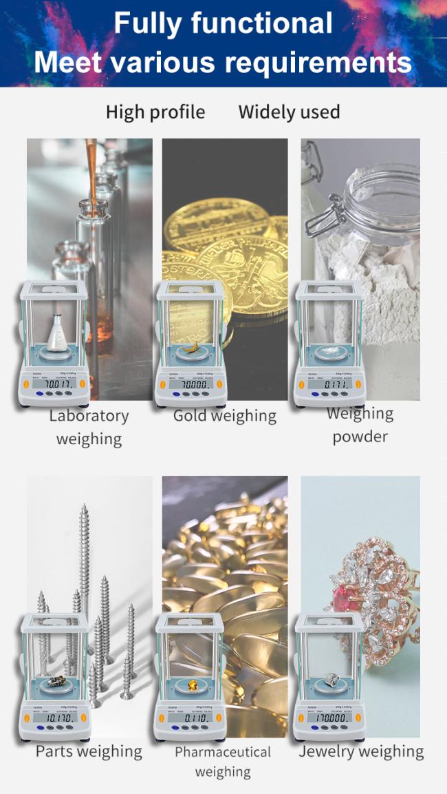 High Accuracy 0.001g Measuring Weight Tool Digital Scale with Glass Cover Analytical Lab Scales RS232 Printing Function