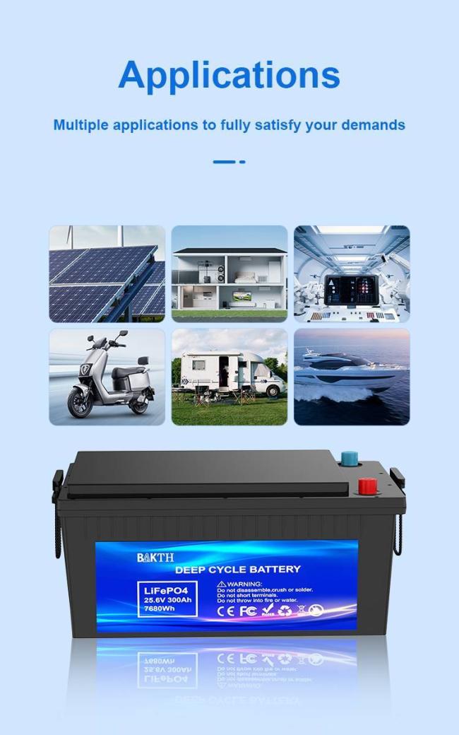 Close-up view of 24V 300Ah LiFePO4 Lithium Battery terminals and construction