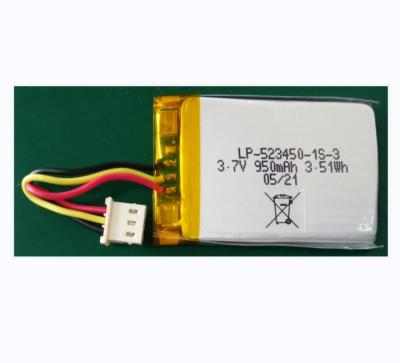 Cina Prezzo di fabbrica LP-523450P-1S-3 3.7V 950mAh Lithium Polymer Battery Pack Batteria ricaricabile in vendita