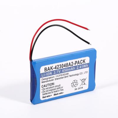 中国 デジタル製品用小型容量充電式423048A2 3.7V 650mAh角型リチウムイオンバッテリーパック 販売のため