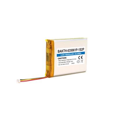 China Batería de polímero de li de 6000 mAh Celda 635061P 1S2P 3.8V Batería recargable de polímero de li en venta